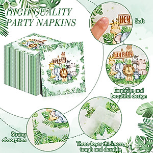 Yeaqee 100 Pcs Safari Baby Shower Napkins Jungle Animal Sage Green Paper Napkins 3 Ply Greenery Jungle Baby Shower Disposable Napkins for Animal Theme Birthday Party Supplies