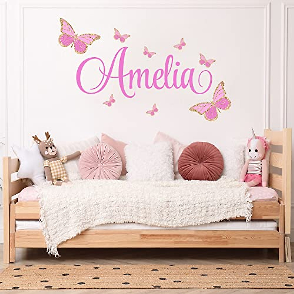 Butterfly Wall Decals - Custom Name Wall Decal – Baby Girl Wall Decor - Personalized Name Wall Decals for Girls – Kids Bedroom Nursery Decor - Butterflies Sticker