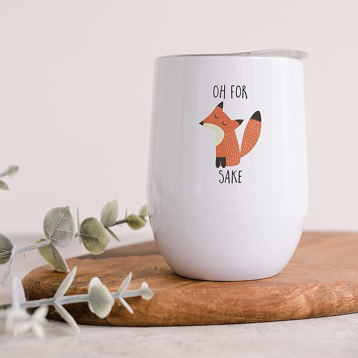 Andaz Press Funny Oh For Fox Sake Wine Tumbler with Lid 12 Oz Stemless Stainless Steel Insulated Tumbler Gift for Coworker Friend Birthday Christmas Gift Ideas
