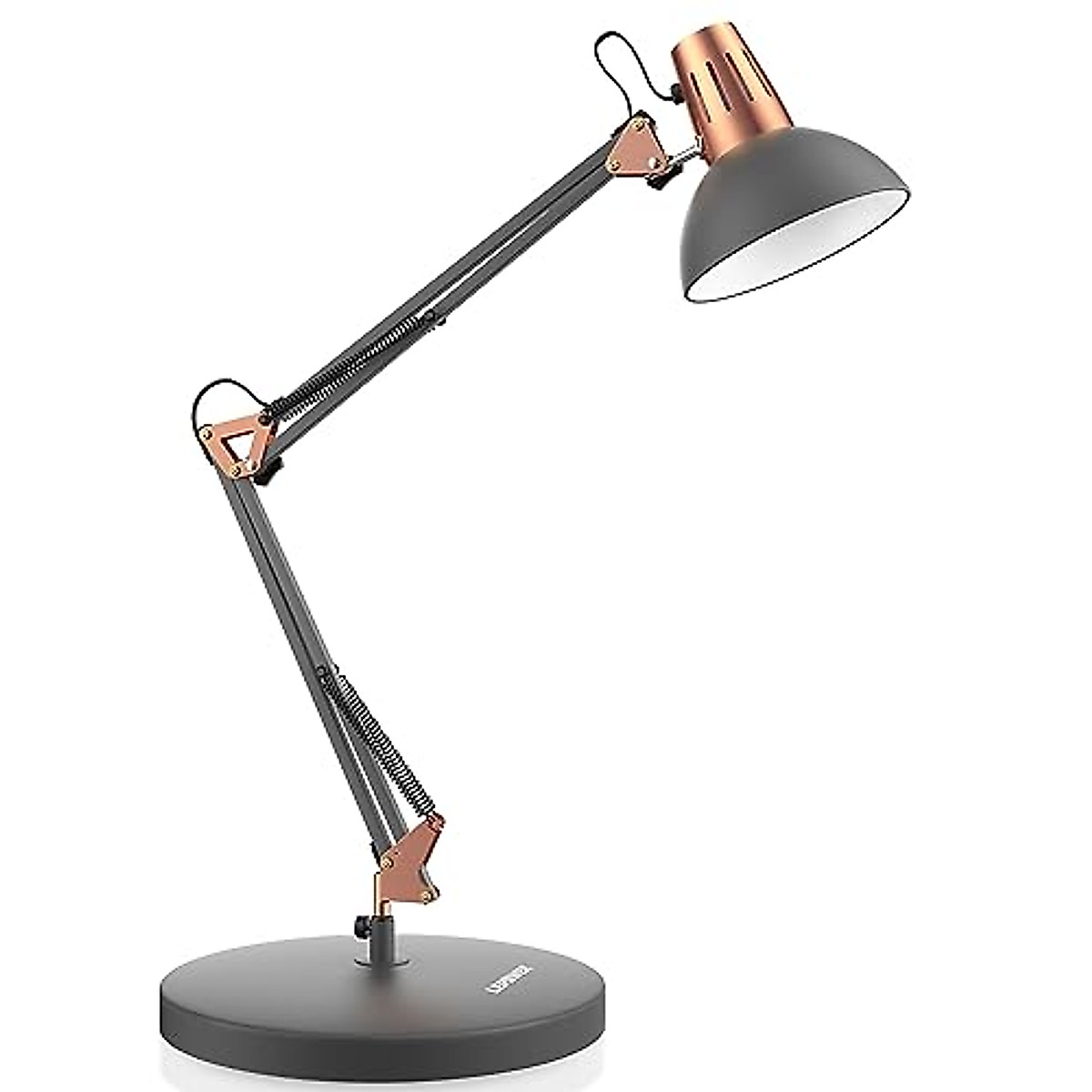LEPOWER Metal Desk Lamp, Adjustable Goose Neck Architect Table Lamp with On/Off Switch, Swing Arm Desk Lamp with Clamp, Eye-Caring Reading Lamp for Bedroom, Study Room &Office (Sandy Black)