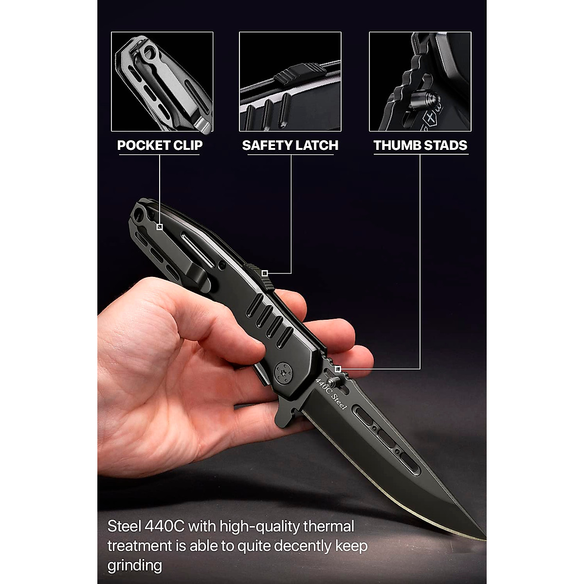 Spring Assisted Knife - Pocket Knives for Men - Folding Knife - Military Style - Tactical Knife - Good for Camping Hunting Survival Indoor and Outdoor Activities Mens Gift 6681 NE