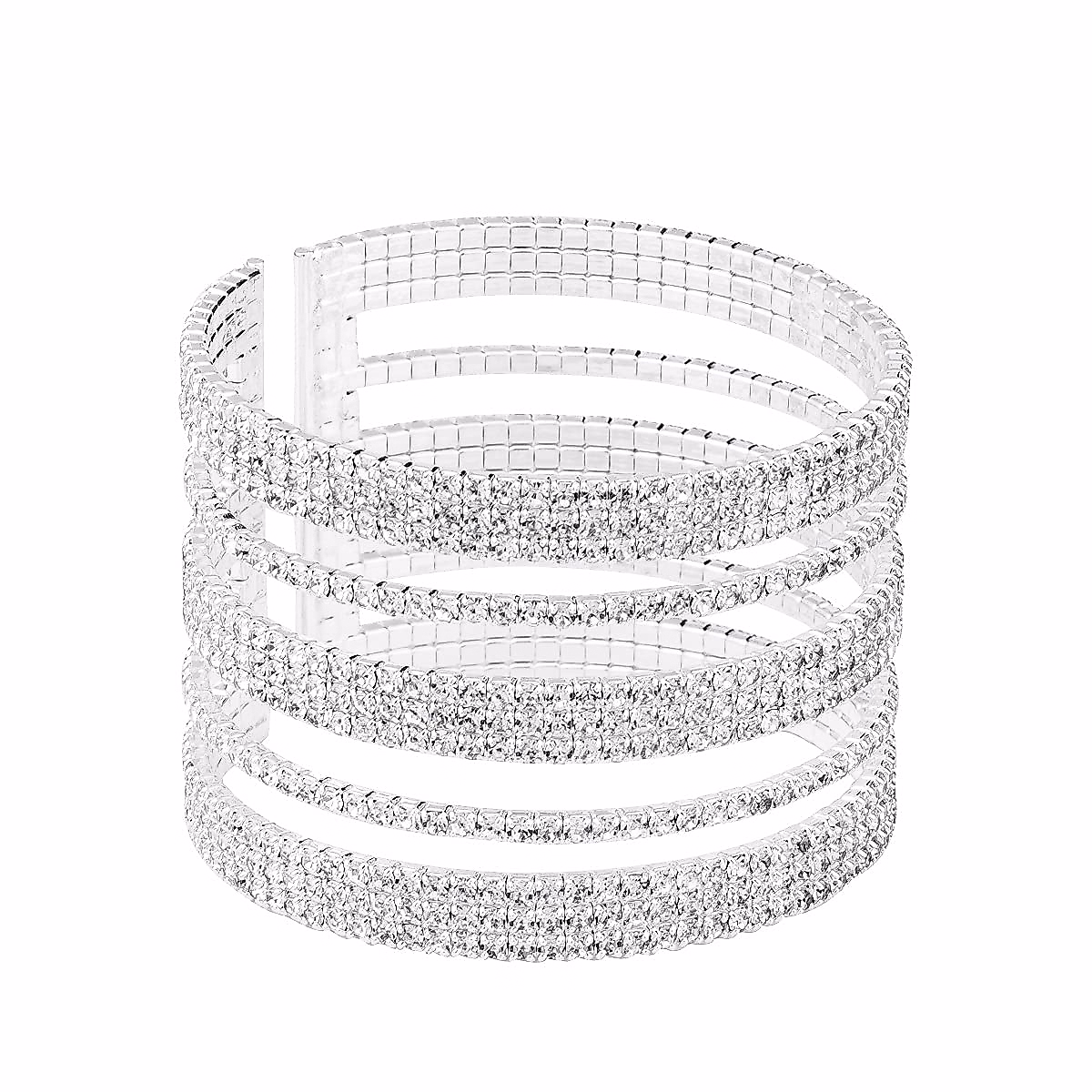 Jojomina Multilayer Sparkling Rhinestone Cuff Bracelet For Women 11 Layers for Women,Crystal Bangle Strand Wrap Bracelet for Party Prom Wedding