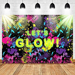 Mocsicka Let's Glow Backdrop 7x5ft Glow Neon Party Splatter Background Glow Theme Birthday Party Backdrop Neon Party Supplies Background Party Decoration