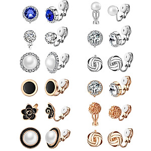 MOZAKA 12 Pairs Clip on Earrings for Women Cubic Zirconia Non Pierced Clip Earrings Set CZ Crystal Simulated Pearl Twist Knot Clip-on Earrings Jewelry Set