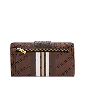 Fossil Women's Logan Faux Leather Wallet RFID Blocking Tab Clutch, Brown/Black Signature Print (Model: SL7827199)