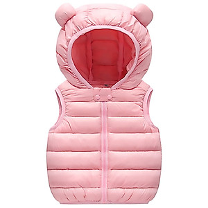 AIWUHE Baby Boys Girls Hooded Puffer Vest Winter Lightweight Sleeveless Bear ears Zipper Up Jacket Pink 90