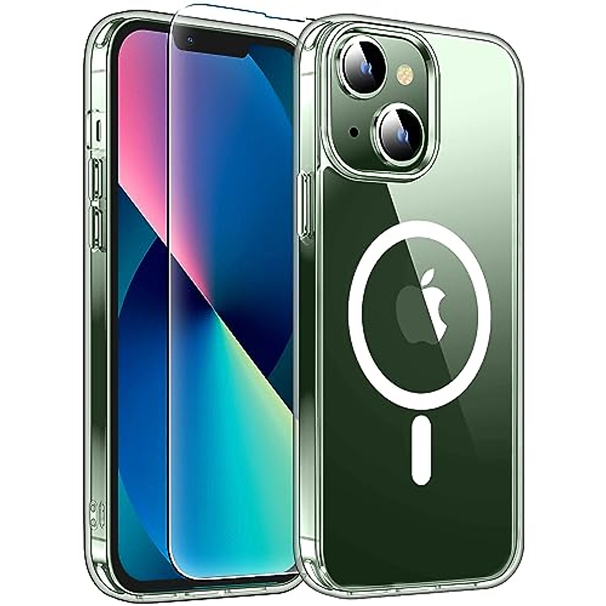 Redpepper Magnetic for iPhone 13 Mini case[Compatible with Magsafe][Tempered Screen Protector][Non-Yellowing] Slim Shockproof for iPhone 13 Mini Phone case Cover 5.4 Inch-Clear