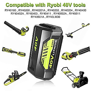 Upgraded 6.0Ah OP4060A Replacement for Ryobi 40V Battery Lithium Compatible with Ryobi 40 Volt Battery OP4015 OP4040 OP4026A OP40201 OP4050A OP4015 OP40261 OP4030 OP40401 OP4060 Cordless Power Tools