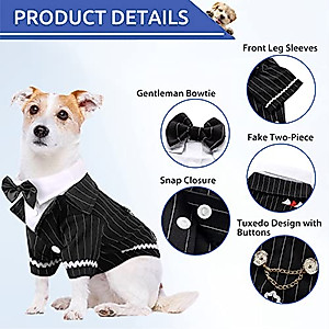 MORVIGIVE Striped Dog Tuxedo Formal Shirt, Puppy Suit Pet Costume with Bow Tie for Wedding Party Birthday, Doggie Gentleman Outfits Halloween Pet Dress-Up Cosplay Clothes for Small Medium Dogs