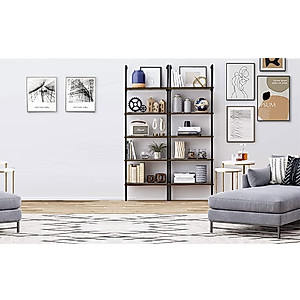 Bevfint 5-Tier Industrial Ladder Shelf Rustic Wall Mounted Metal Frame Bookcases, Multi-Use Open Bookshelf for Storage Organizer Plants Rack for Office and Home, Living Room, Bedroom