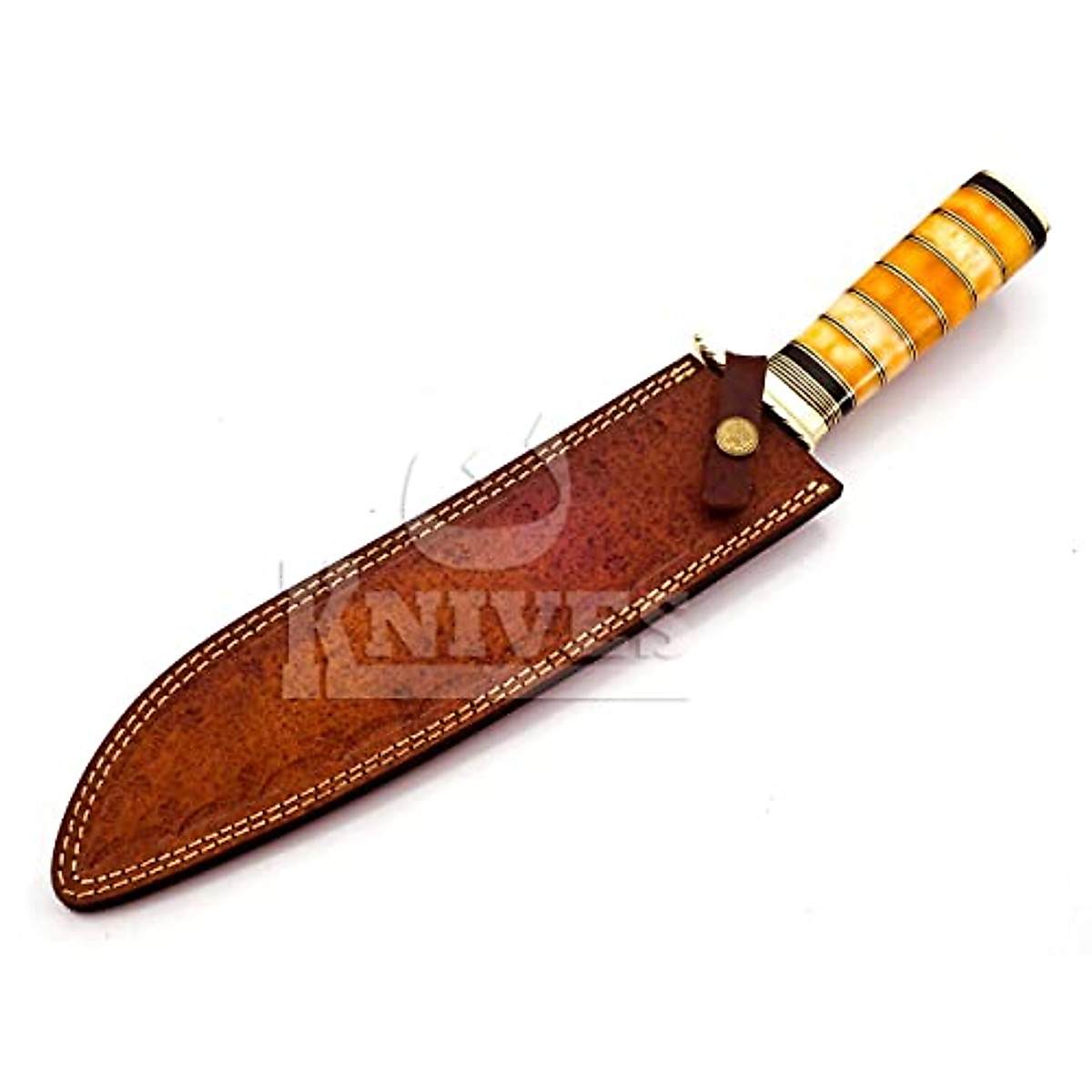 NoonKnives:16" totally custom Hand Made Damascus Steel Collectible kukri Knife Handle colour Camel Bone (orange)