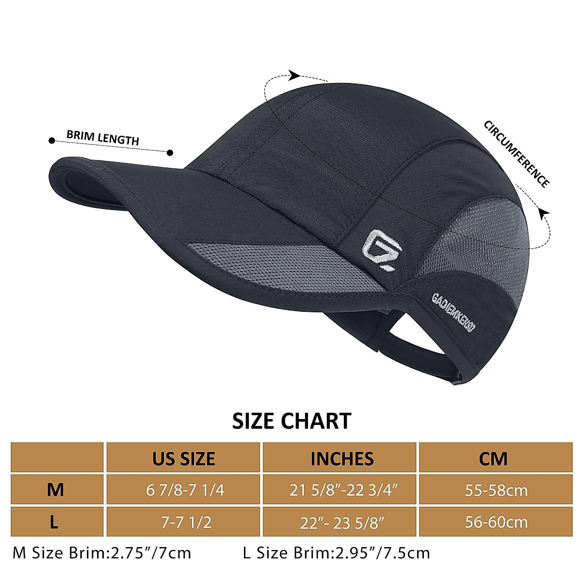 GADIEMKENSD Outdoor Running Hat Men's Cooling UPF50+ Womens Baseball Cap Sport Mesh Sun Hat Trucker Dad Hats Quick Dry Breathable Unstructured for Summer Camping Fishing Hiking Improved Black M
