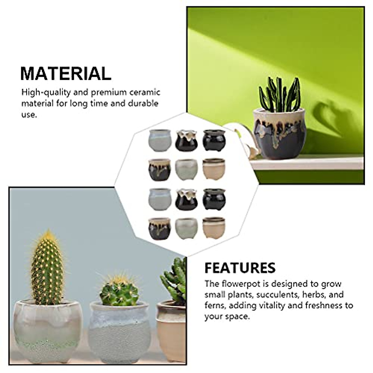 Happyyami 12pcs Ceramic Thumb Basin Mini Flower Planter Ceramic Floral Vase Flower Pot Table Decoration Green Decor Clay pots Window Ceramic Flower Pot Succulents Ceramics Pearlescent