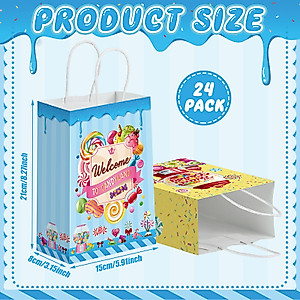 Sinload 24 Pcs Candy Sweet Land Goodie Bags with Handles Lollipop Gift Bags Candy Party Favors Bags Sweet Candy Treat Bags Candy Shop Theme Bags for School Birthday Wedding Baby Shower Party Decor