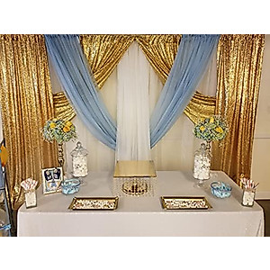 2Pcs 3Ft x 8Ft Gold Sequin Backdrop Curtain, Glitter Photography Background, Sequence Xmas Thanksgiving Backdrop for Wedding Party Holiday Festival Decor…