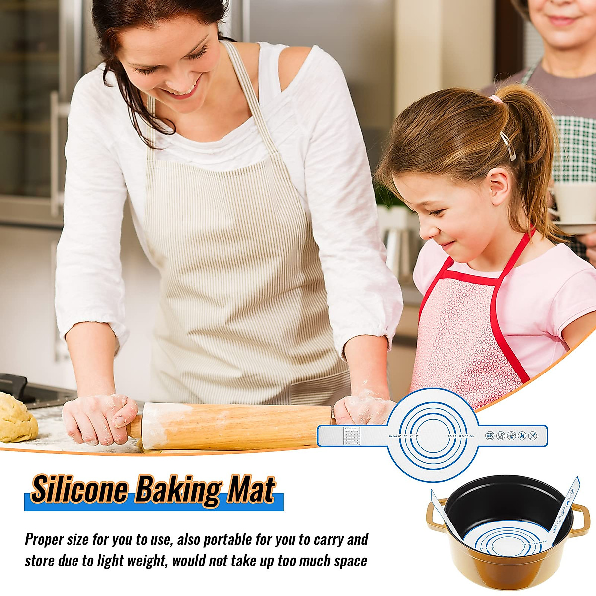 Patelai 2 Pieces Silicone Baking Mat for Dutch Oven Bread Non-stick Mat with Long Handle 8.3 Inch Reusable Silicone Baking Sheets Heat Resistant Bread Pad for Dough Pastry(Blue)