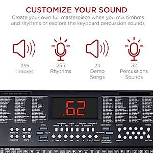 Best Choice Products 61-Key Electronic Keyboard Piano Portable Electric Keyboard Complete Beginner Keyboard Set w/LED Screen, Power Adapter, Stand, Bench, Headphones, Microphone