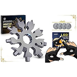 PARIGO Snowflake Multi Tools & LED Flashlight Gloves - Christmas Stocking Stuffers Gifts for Men