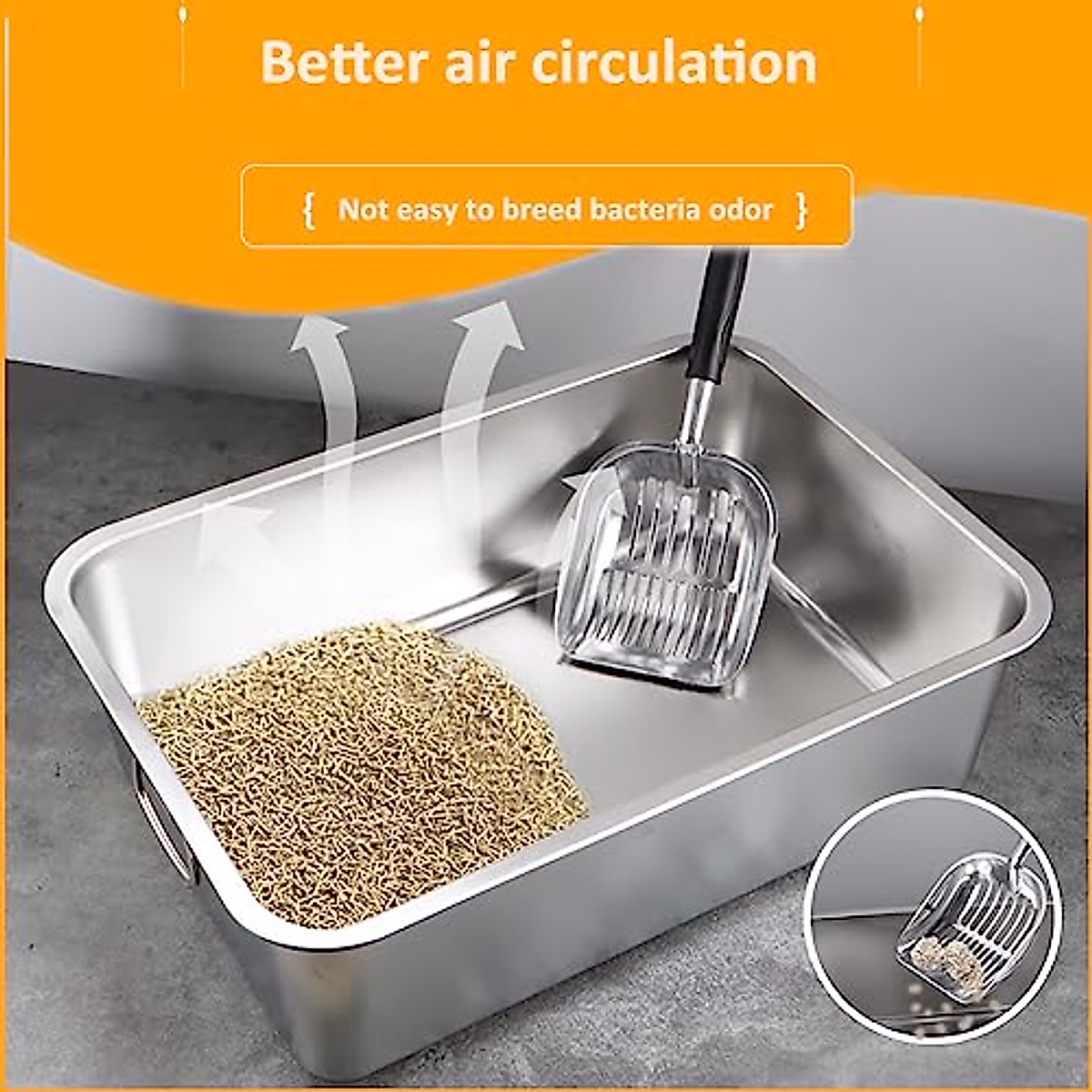 Open Top Cat Litter Box, Double-Sided electrolytic Stainless Steel Large Litter Box with Frame, High Sided and Upgrade Handle for Training Cats to Clean Pet Accessories (L-Ⅱ)