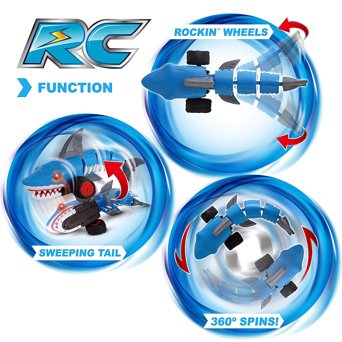 Rugged Racers Animal Racer Remote Control Cars – Monster Truck RC Toys for Kids – Shark –Big Wheels Racing All Terrain Vehicle - Sweeping Tail and 360-Degree Spin – Ideal for Toddlers, Boys and Girls