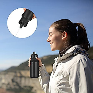 48 Pieces Squeeze Sports Water Bottles 20 oz Reusable Sport Bottle No BPA Plastic with Easy Open Leakproof Push/Pull Spout for Bike, Blank DIY, Black(Black Lid)