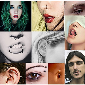 Jconly 46Pcs Ear Nose Lip Piercing Kit - 20G 18G Professional Colorful for 316L Steel Needles Clamps…