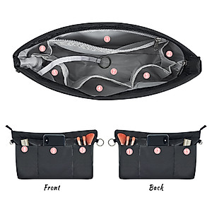 Vercord Premium Nylon Purse Organizer Tote Handbag Insert Organizers Bag in Bag Zipper 13 Pockets Black Small