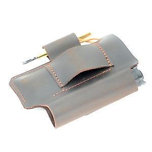 YIYUS Genuine Leather Multitool Belt Sheath Organizer, Leather EDC Belt Pouch for Men, Belt Holder Mini Leather Pocket, Flashlight Holder, Pen Holder, Sheath Holster Darkbrown