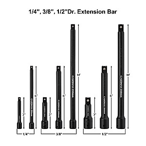 CASOMAN 18-Piece Drive Tool Accessory Set, Premium CR-V Steel with Black Phosphate Finish, Includes 1/2",3/8",1/4" Impact Universal Joint, Socket Adapters Extensions
