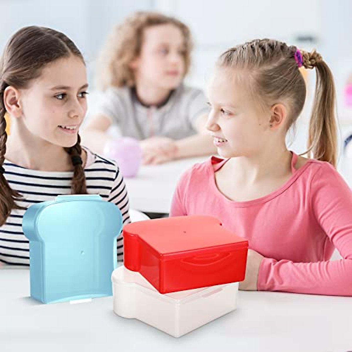 Meanplan 4 Pcs Sandwich Containers Sandwich Box Food Storage Toast Shape Holder Plastic Bread Sandwich Keeper Prep Microwave Dishwasher Safe, 14 oz(Bright Color)