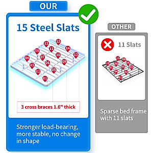 Meitewei White Floating Bed Frame Queen with LED Lights, 10.8" Metal Platform Bed Frame with Heavy Duty Steel Slats, No Box Spring Needed, Noise-Free, Easy to Assemble, Capacity 1800lbs