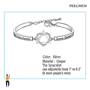 FEELMEM Adoption Jewelry Adoption Symbol Heart Triangle Charm Bracelet DNA Doesn't Make You Family Love Does Adoption Jewelry Gift for Stepmom Foster Mom (silver)