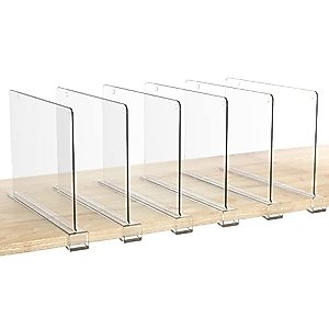 HBlife 6 Pack Clear Shelf Dividers, Vertical Purse Organizer for Closet Perfect for Sweater, Shirts, Handbags in Bedroom and Kitchen, Adjustable Acrylic Bookshelf for Organization