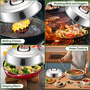 Cheese Melting Dome Set of 2-12 Inch Round Basting Cover - Stainless Steel - Metal Steam Cover - Griddle Accessories for Flat Top Grill Cooking Indoor or Outdoor