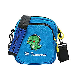 MOSSTYUS Canvas Cartoon Dinosaur Shoulder Messenger Bag Crossbody Purse Travel handbags Cosplay Bag, blue