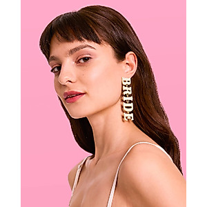 xo, Fetti Bride Pearl Drop Earrings, 3" Drop, Gold Pearl Charm Letter Jewelry | Bachelorette Party Decorations, Bridesmaid Gift, Bridal Shower, Wedding