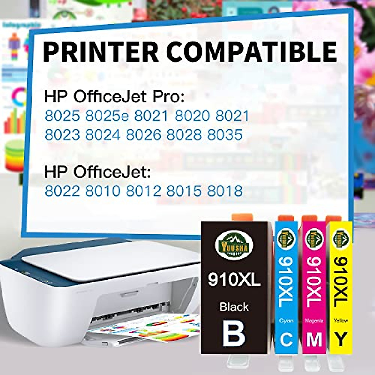 YUUSHA Compatible Ink Cartridge Replacement for HP 910XL 910 XL Ink Cartridge to use with HP OfficeJet Pro 8025 8025e 8020 8022 8035 8028 8015 Printer, 4 Pack