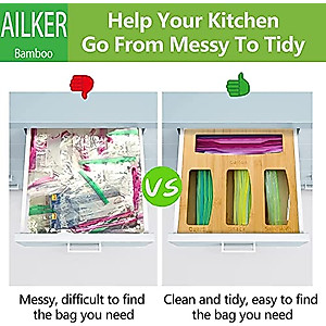 Food Ziplock Bag Storage Organizer For Kitchen Drawer, Bamboo Baggie Holder, Compatible With Ziploc, Solimo, Glad, Hefty For Gallon, Quart, Sandwich And Snack Variety Size Bags(1 Box 4 Slots)