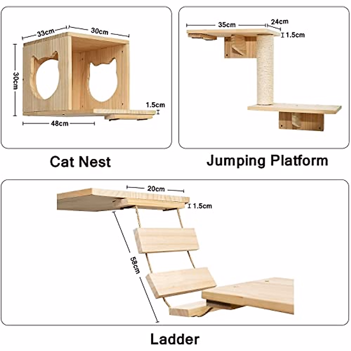 Cat Wall Shelves, Cat Shelves and Perches for Wall, Cat Wall Furniture Set 5 PCS Cat Wall Mounted with 1 Cat Condos House, 2 Cat Wall Shelves, 1 Cat Sisal Scratching Post, 1 Ladder