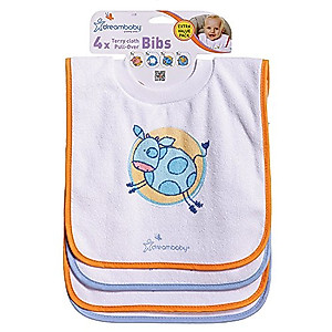 Dreambaby Terry Cloth Pullover Baby Bibs - Super Absorbent for Feeding and Drooling Toddlers - Farm Animals , 4 Count