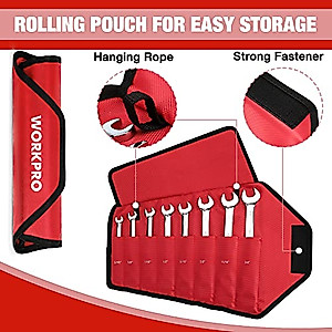 WORKPRO 8-piece Flex-Head Ratcheting Combination Wrench Set, SAE 5/16-3/4 in, 72-Teeth, Cr-V Constructed, Mirror Polished Chrome Plated with Roll Up Pouch