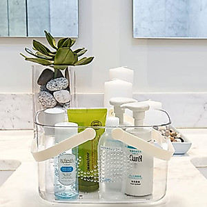 ZENFUN 3 Pack Portable Shower Caddy with Handles, Plastic Tote Storage Basket Toiletry Organizer Bin, Portable Toiletry Caddy for Holding Soap, Shampoo, Bathroom, College Dorm, White, Pink, Blue