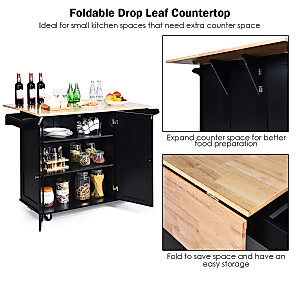 Giantex Kitchen Island Cart with Drop-Leaf Tabletop, Large Trolley Cart with Large Cabinet, 3 Drawers, Towel Rack, Kitchen and Dining Room Utensils Organizer on Wheels