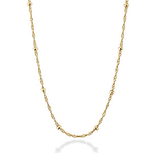 Miabella Italian 18K Gold Over Silver Italian Singapore Bead Chain Station Necklace for Women, Made in Italy (Length 18 Inch (women's average length))