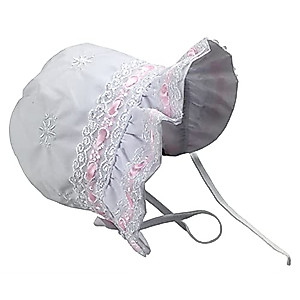 N'Ice Caps Baby Girls Bonnet White Lace Newborn Infant Toddler Sun Hat Special Occasion (White with Pink Ribbon, Newborn)