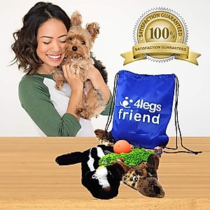 Large Dog Toys Set of 3 Plush Stuffingless Animals 24 Inches - Skunk/Wolf Squeaky Toys - Duck Squeaky w/ Crinkle Body and Rope for Tug. Rubber Ball for Aggressive Chewers Medium/Large Dogs + Carry Bag