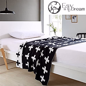 EsyDream Knitting Blanket Jacquard Soft Sofa Cover Baby Throw Blanket Warm,Black & White Cross Design,43x50inch (110x130cm)