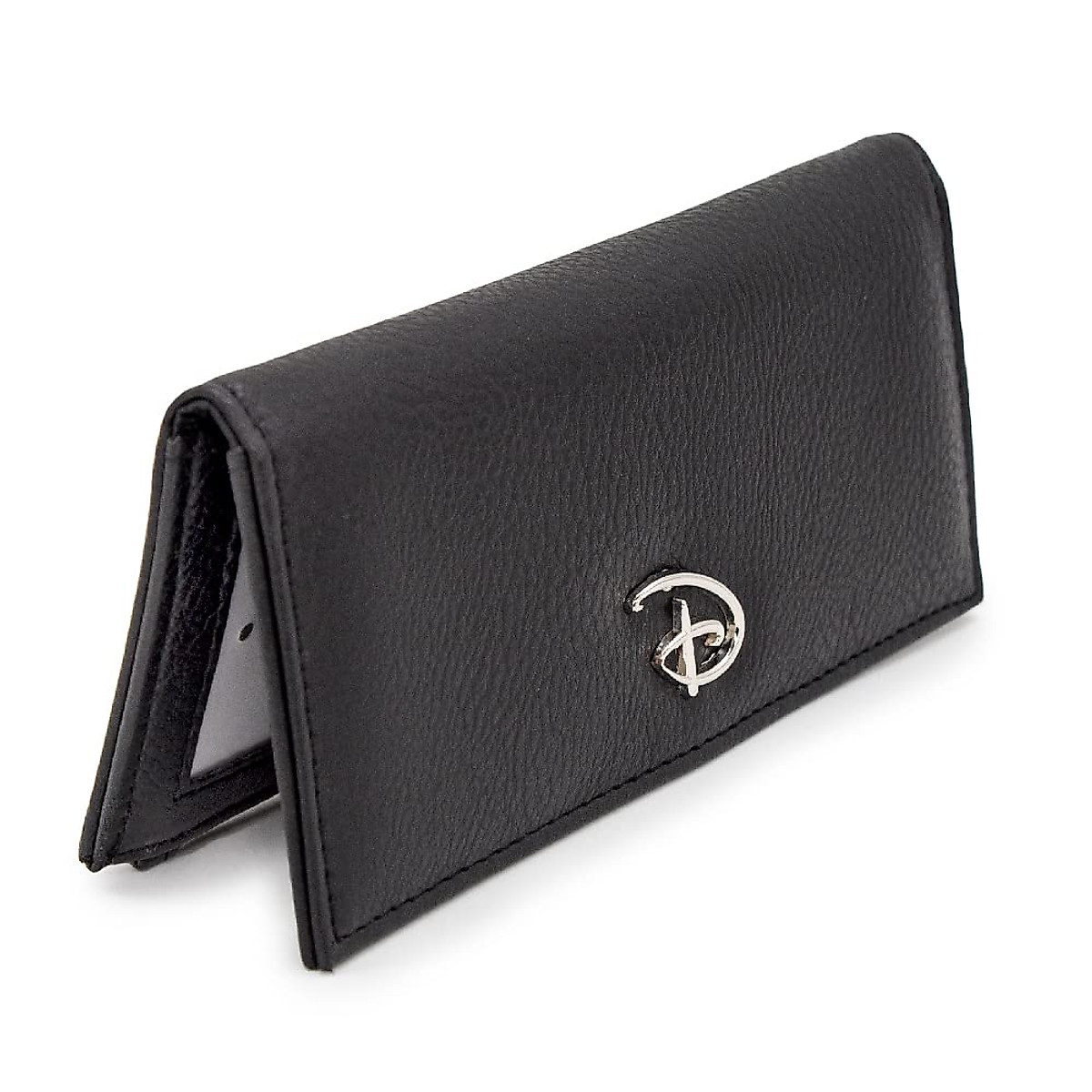 Disney Wallet, Fold Over, Snap Pouch, Disney Signature D Logo Silver, Black Vegan Leather