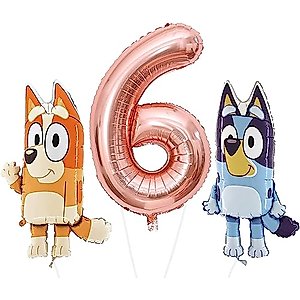 Toyland® Bluey & Bingo Foil Balloon Birthday Pack - 2 x 32" Character Balloons & 1 x 40" Number Balloon - Kids Party Decorations