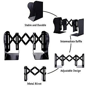 Qualsen Book Ends Adjustable, Expandable Metal Magazine File Binder Book Organizer Holders for Desk, Shelf, Office, Stationery, Book Racks Stands Non-Skid Bookend (Medium, White)